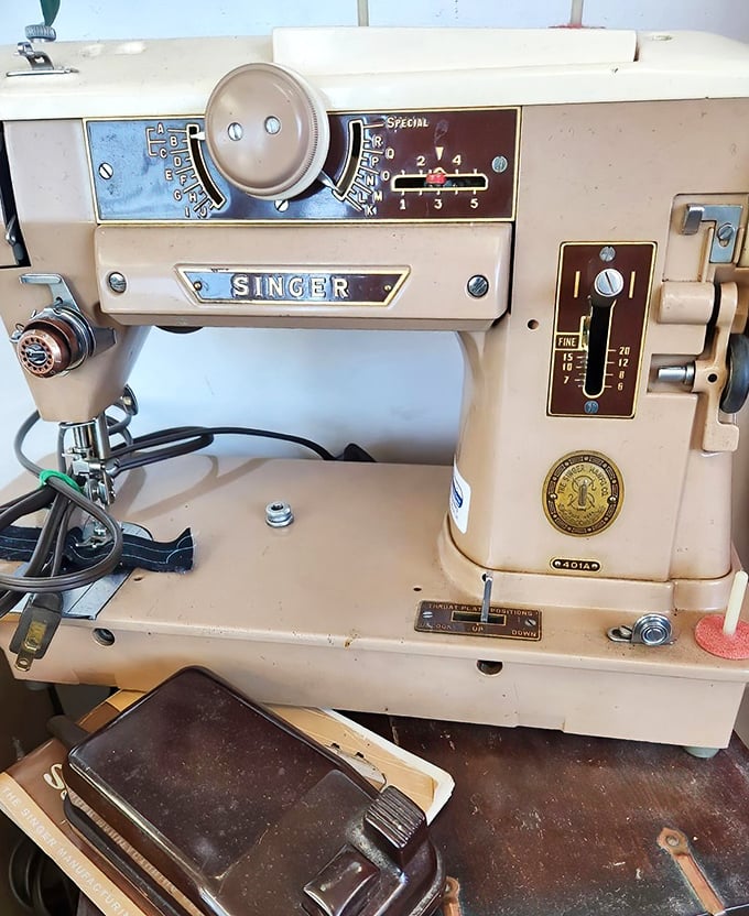 This vintage Singer isn't just a sewing machine; it's a time machine to when things were built to last generations, not just until the next software update.