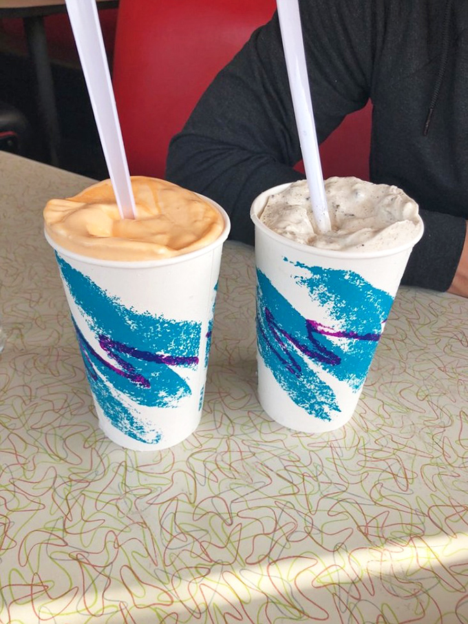 Milkshakes so thick they defy gravity. These blue-swirled cups contain what might be the eighth wonder of the culinary world.