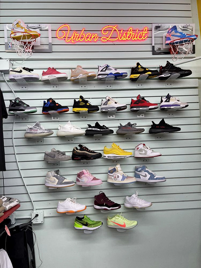 Sneakerheads rejoice! The "Urban District" wall of fame showcases footwear that would make even Cinderella rethink her glass slipper choice.