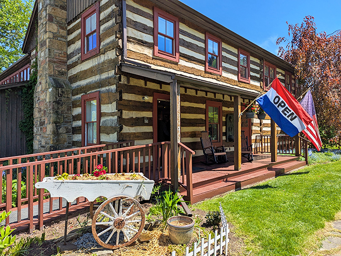 This historic log cabin shop welcomes visitors with authentic frontier charm&mdash;no WiFi password needed, just genuine Americana that Instagram filters try desperately to replicate.