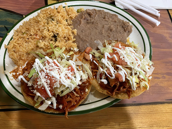 These tostadas aren't messing around&mdash;crispy tortillas loaded with spicy chicken, fresh lettuce, and a sprinkle of queso fresco that makes the humble bean side dish jealous.
