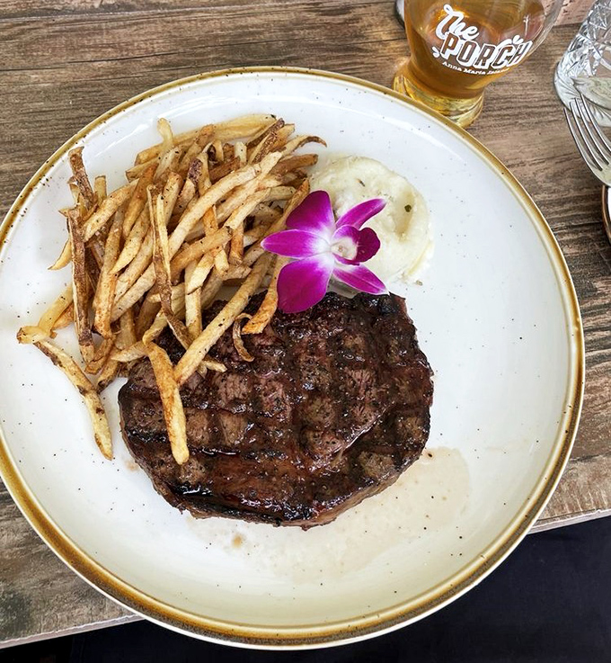 A perfectly seared steak with hand-cut fries that could make a vegetarian question their life choices, if only for a moment.