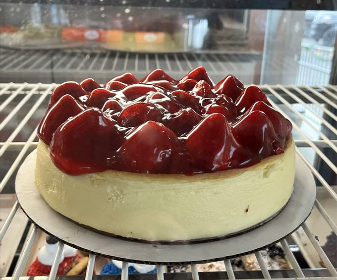 Behold the cherry cheesecake that has launched a thousand cheat days. Dense, creamy perfection topped with that signature glossy fruit layer.