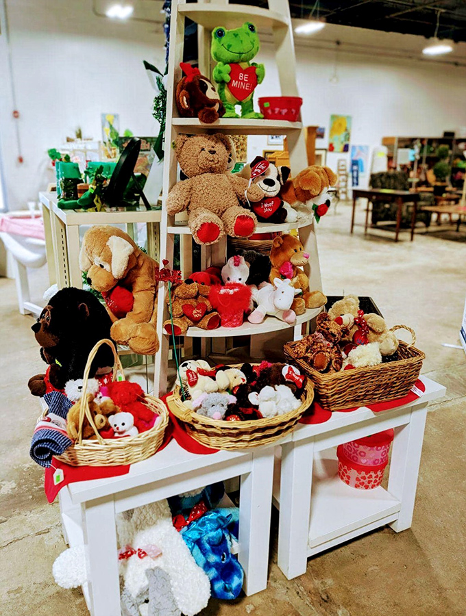 A mountain of plush companions waiting for their forever homes. That teddy bear in the middle has seen things, but he'll never tell.