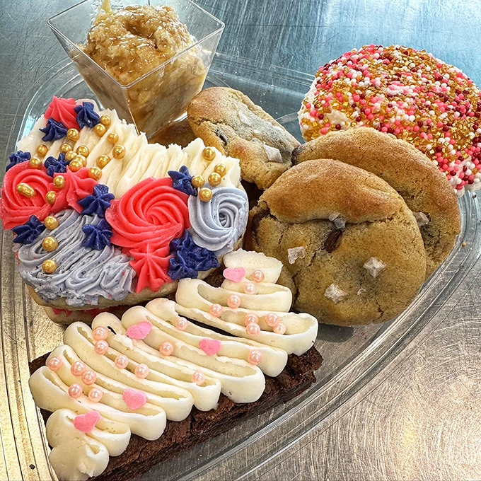 A dessert platter that's basically a party on a plate. Those patriotic frosting swirls are practically singing "America the Beautiful."