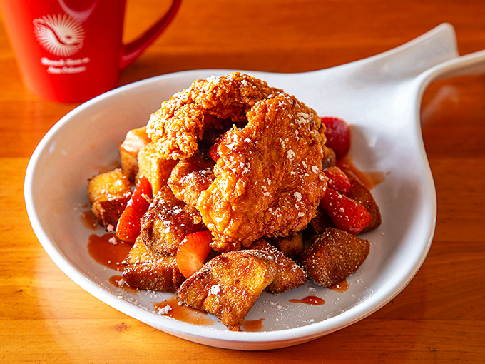 Sweet Heat Chicken and Toast Bites: where breakfast and dessert have a delicious identity crisis that nobody wants to resolve.