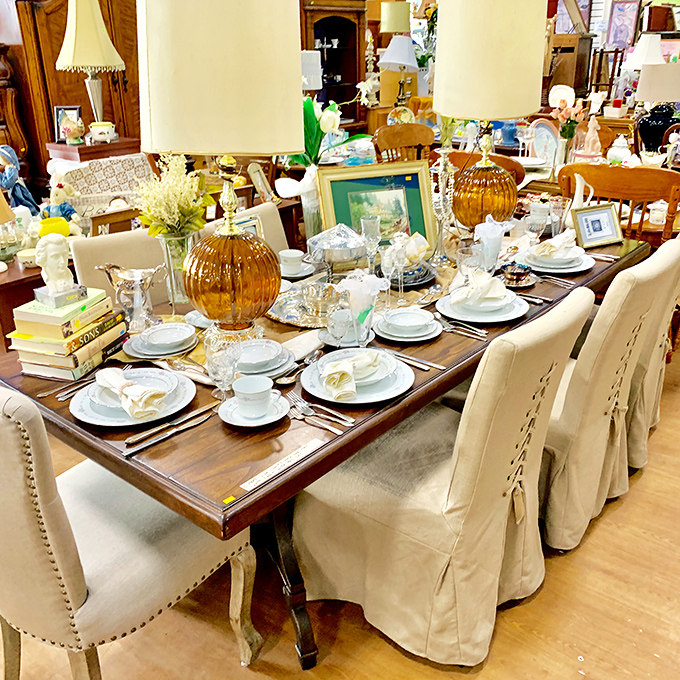 This elegantly set dining table isn't waiting for Downton Abbey extras&mdash;it's showcasing how secondhand can look first-class in your home.