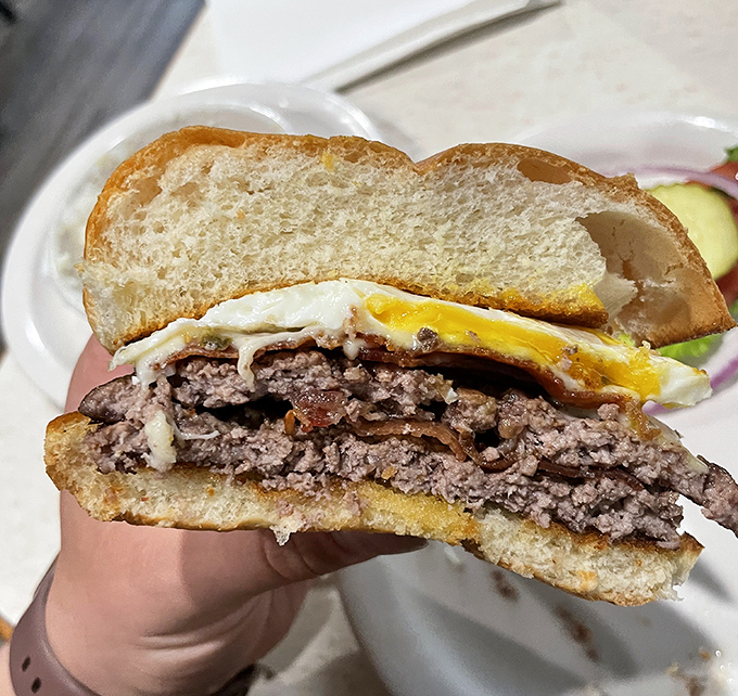 This burger doesn't need fancy aioli or brioche to impress &ndash; just honest beef, a perfectly cooked egg, and engineering that holds together until the last bite.