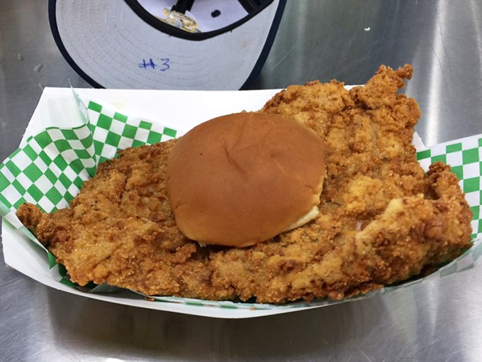 Indiana's state sandwich in its most glorious form. This breaded tenderloin practically requires a map to navigate.