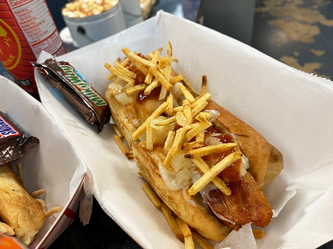 Potato sticks add unexpected crunch to this creation, like finding an extra twenty in your winter coat&mdash;a delightful surprise in every bite.