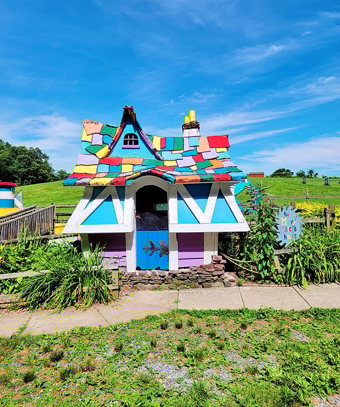 Not your average fixer-upper! This patchwork home looks like what would happen if Picasso designed a cottage for woodland creatures.