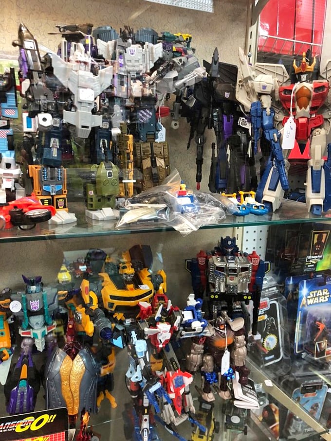 Transformers standing at attention like tiny mechanical soldiers. More than meets the eye&mdash;and more than your spouse might want you to bring home.