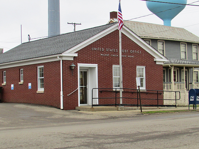 Mail call in small-town America. The brick post office in Walnut Creek might be the only place where waiting in line is actually a social event.