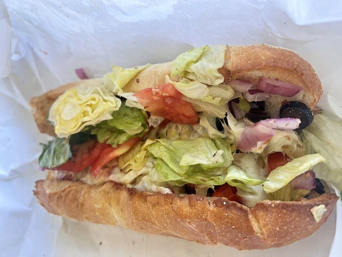 A proper hoagie bursting with fresh veggies&mdash;because sometimes you need something green before diving back into those wings. Balance, friends!