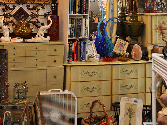 Grandma's dresser got a glow-up and is waiting for its second act in your guest bedroom. The blue glass pitcher is just showing off.