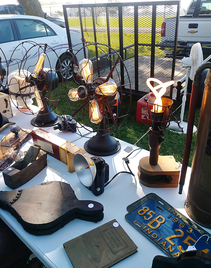 Edison would approve of these illuminating creations. Vintage fans and repurposed lamps bring new meaning to "bright ideas" from yesteryear.