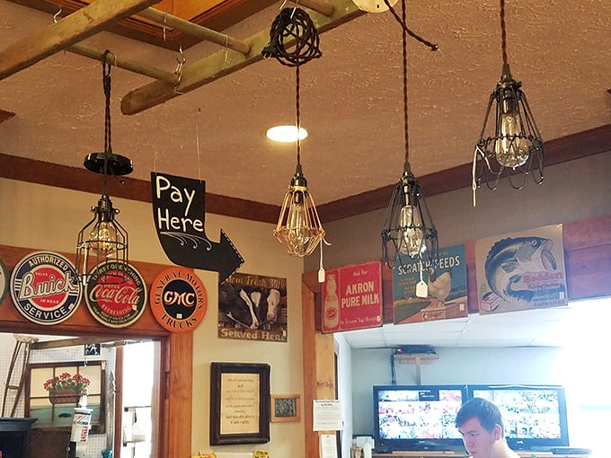 These vintage signs and industrial pendant lights would make any HGTV designer swoon &ndash; authentic pieces that bring character no reproduction can match.