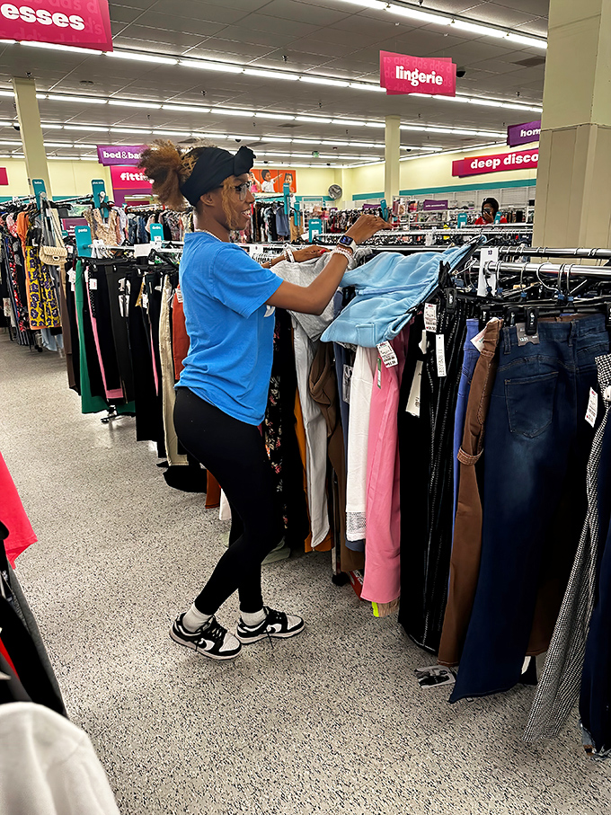 The thrill of the hunt in action &ndash; each rack inspection might reveal that perfect piece that makes you wonder if they priced it by accident.