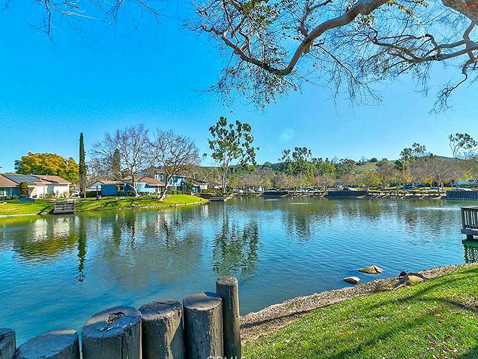 Lakeside living, California-style. These tranquil waters reflect both modern homes and ancient history in a town where past and present coexist beautifully.