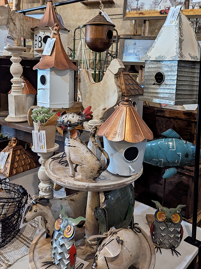 A neighborhood for feathered friends that doubles as folk art. These birdhouses are architectural marvels that would make Frank Lloyd Wren proud. 