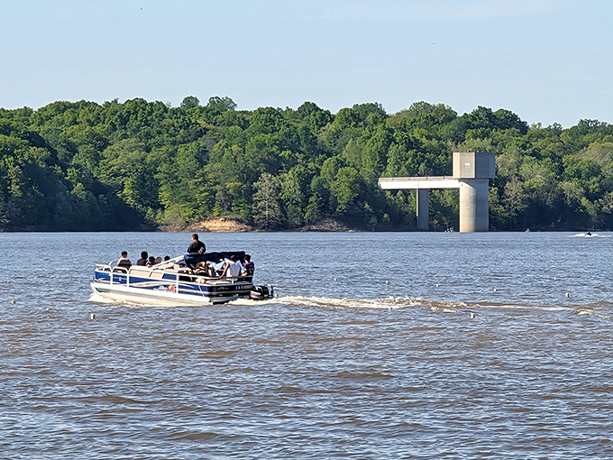 Weekend captains navigate their pontoon across William H. Harsha Lake, proving you don't need an ocean for a perfect day on the water.