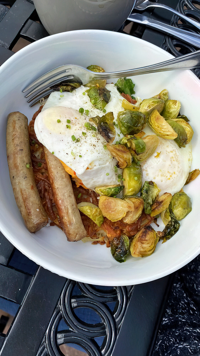 Brussels sprouts for breakfast? Trust me, when they're roasted to caramelized perfection alongside those farm-fresh eggs, you'll wonder why you ever limited them to dinner.