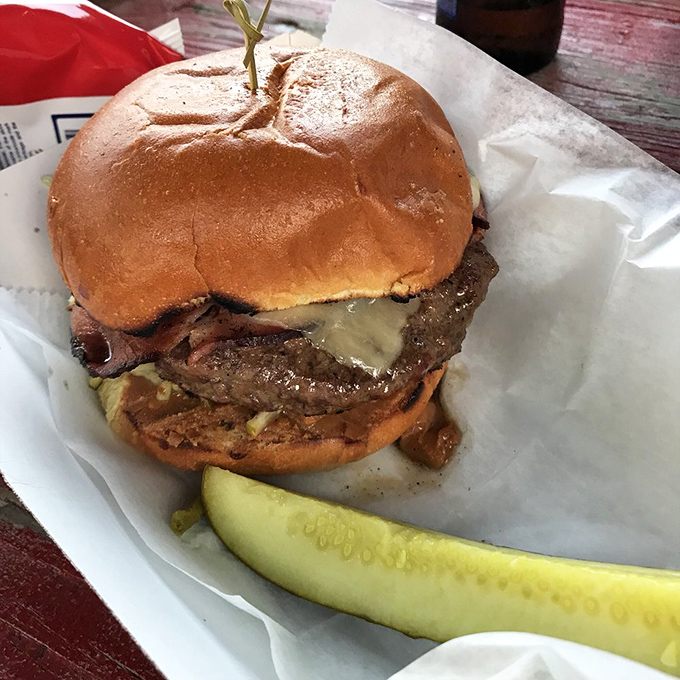 Behold, the burger that launched a thousand ferry trips. Melty cheese cascading over a juicy patty&mdash;poetry on a bun.