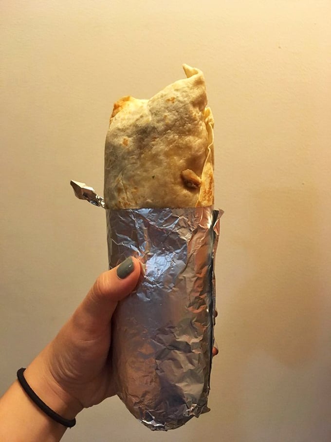 The foil-wrapped burrito—nature's perfect food delivery system. What it lacks in glamour, it makes up for in delicious, portable satisfaction.