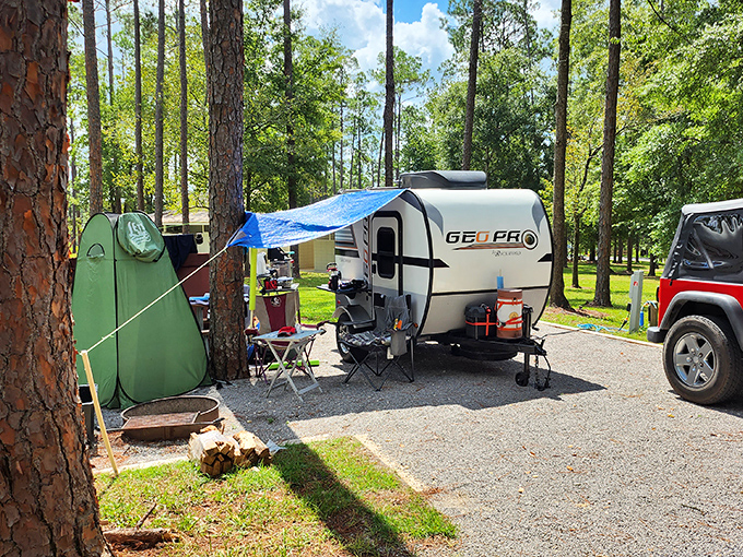 Camping Florida-style: Where your morning coffee comes with a side of pine-scented breeze and your backyard is 171 acres of natural wonder.