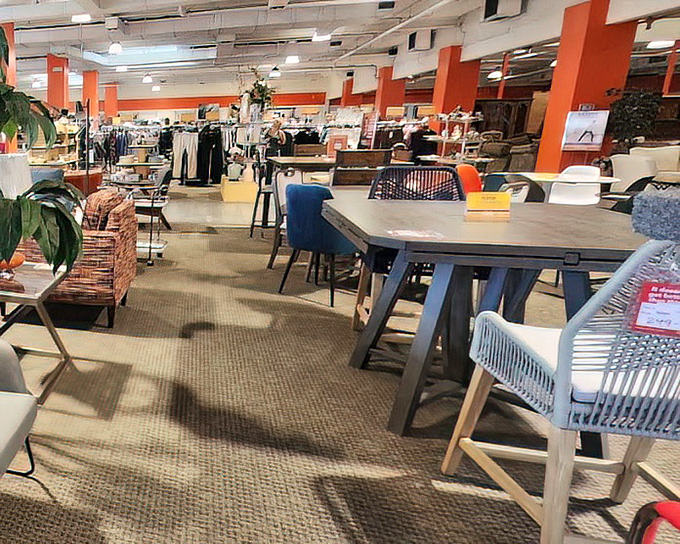 The spacious layout lets you envision entire rooms of possibility, with dining sets staged like they're waiting for your next dinner party.