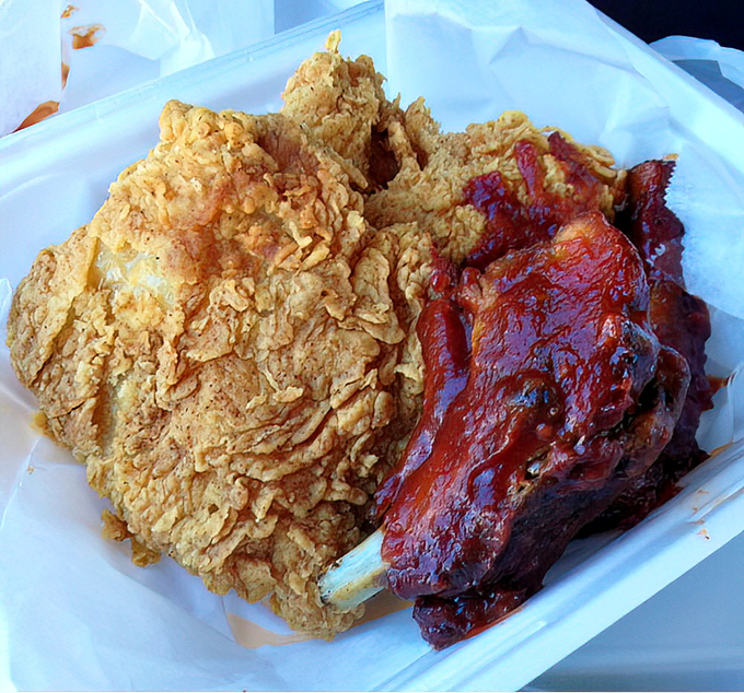 The perfect marriage of crispy fried chicken and saucy ribs&mdash;proof that sometimes you really can have it all in one takeout container.