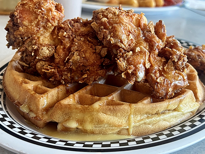 Chicken and waffles &ndash; the breakfast equivalent of a power couple. Crispy meets fluffy in a relationship that makes more sense than most Hollywood marriages.