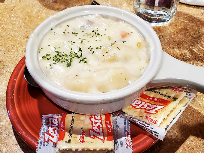 The legendary clam chowder arrives with crackers standing by for dunking duty. This creamy masterpiece has launched a thousand road trips across Pennsylvania&mdash;worth every mile.