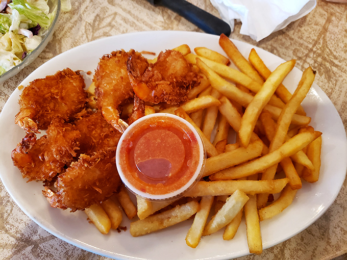 Coconut shrimp that makes you wonder why you ever wasted time eating lesser versions. The dipping sauce is practically drinkable.