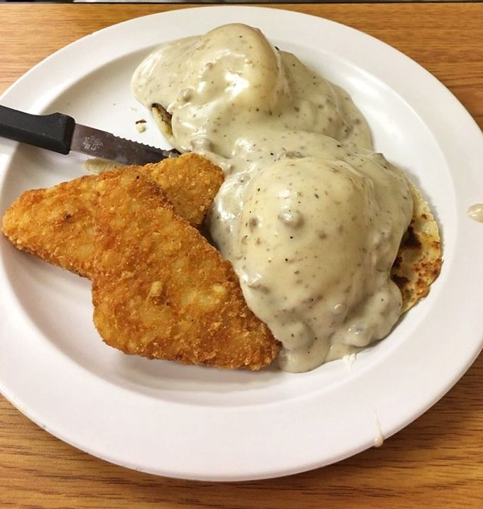 Country Benedict with crispy potato—where gravy meets English muffin in a morning marriage that would make even the most dedicated dieter temporarily abandon their principles.
