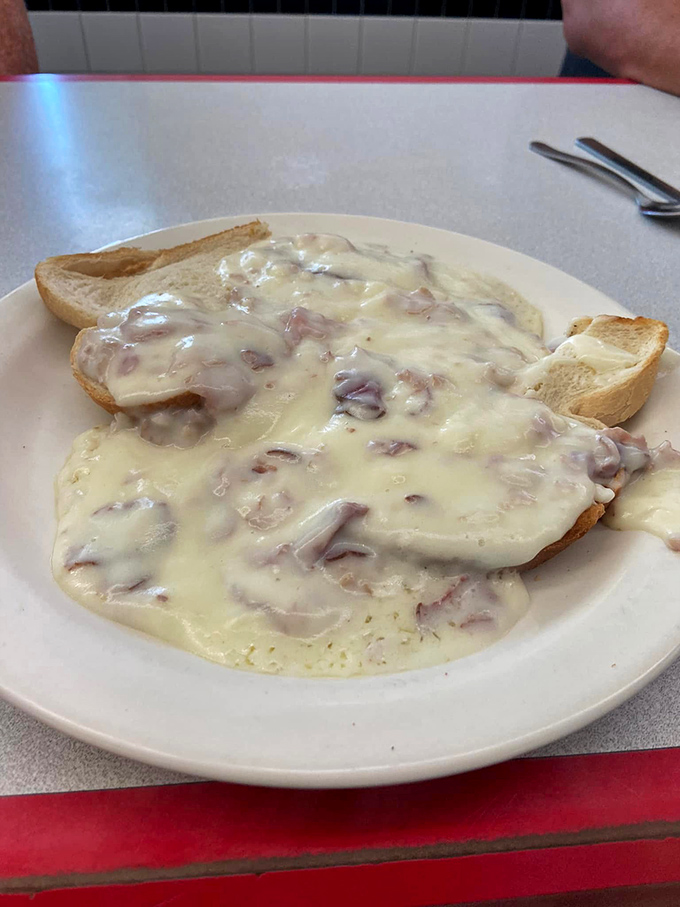 Cream chipped beef that doesn't just cover the toast &ndash; it transforms it into a savory island in a sea of creamy, meaty goodness.