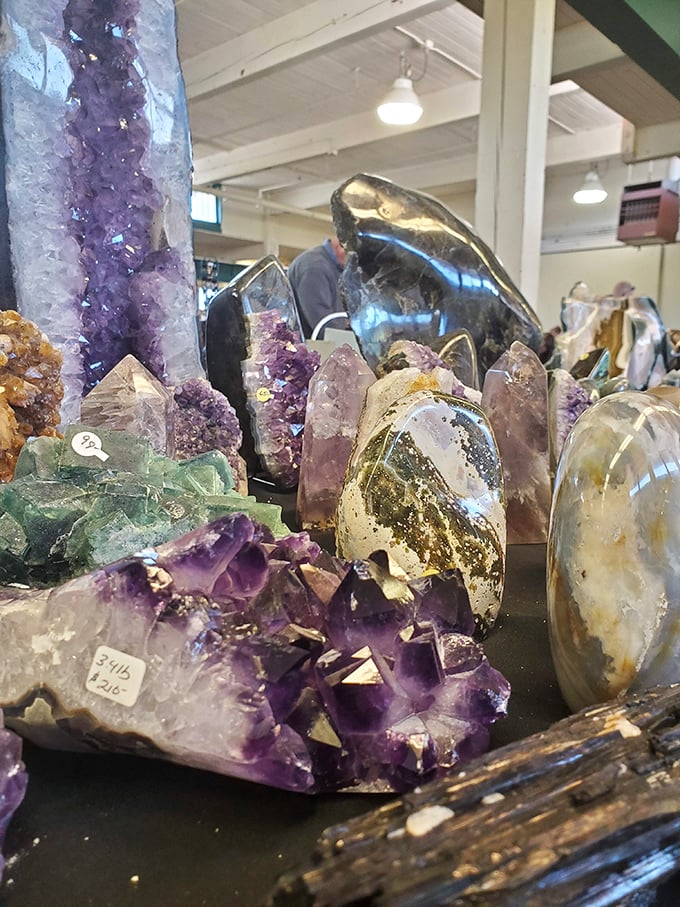 Nature's artwork on full display&mdash;these amethyst crystals and polished stones offer both beauty and conversation starters for your coffee table.