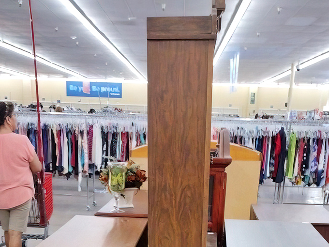 The clothing section reveals racks bursting with possibilities&mdash;where fashion from every decade hangs together in democratic harmony.