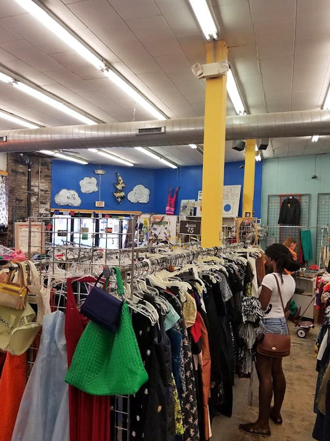 The bright, airy space showcases an impressive array of housewares and furniture. Those colorful walls make even secondhand shopping feel cheerful and inspiring.