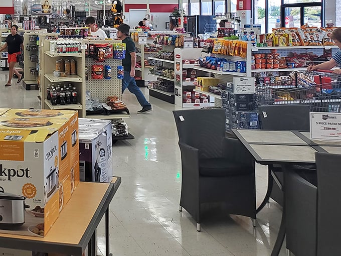 The front checkout area&mdash;civilization's last outpost before you disappear into aisles of possibility for the next three hours.