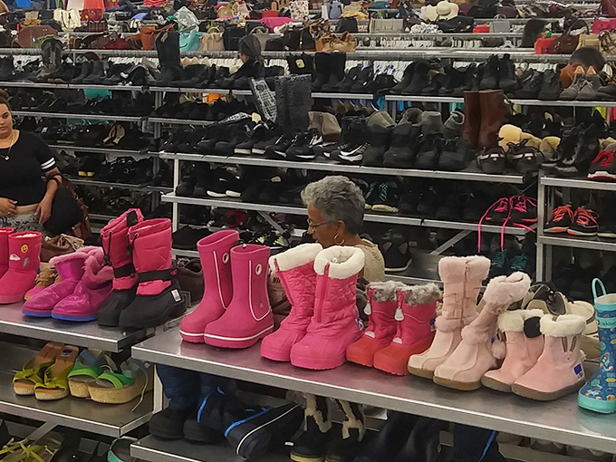 Fellow treasure hunters navigate the aisles like seasoned archaeologists on their most important dig of the day.