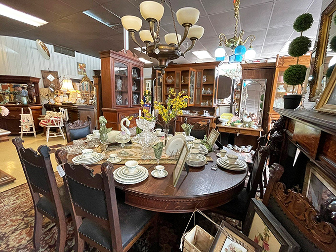 This elegant dining vignette invites you to imagine Sunday dinners past, where these dishes might have held everything from pot roast to peach cobbler.
