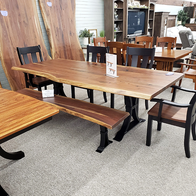 Live-edge tables that would make Ron Swanson weep with joy. Amish craftsmanship that turns trees into family heirlooms waiting to happen.