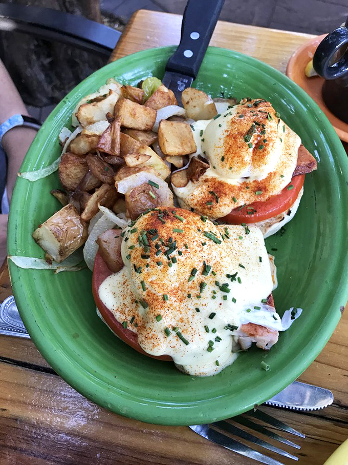 Eggs Benedict gets the Tower treatment with perfectly poached eggs sporting paprika halos. Those home fries look like they've achieved the golden-crisp perfection we all aspire to.