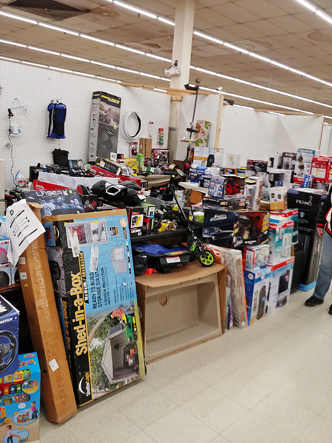 The "I might need that someday" section in full glory. From electronics to scooters, this is where impulse purchases are born and garage space goes to die.