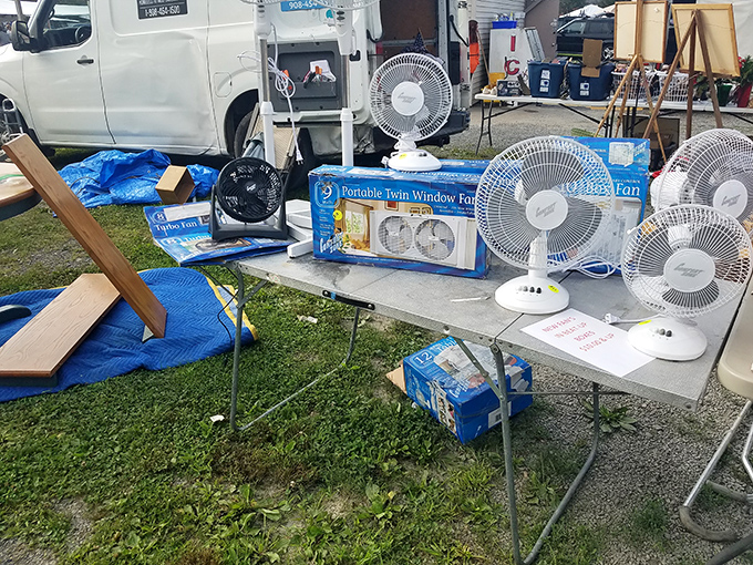 Summer salvation in Pennsylvania heat. These fans represent the practical side of flea market finds&mdash;functional treasures that keep both wallets and foreheads cool.