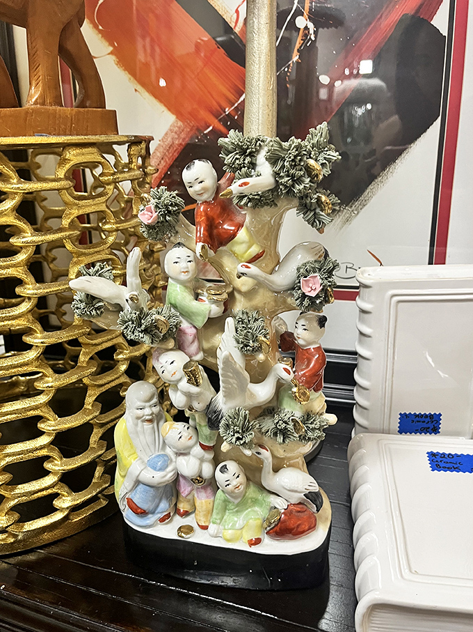 This elaborate figurine tableau tells stories of another era, when porcelain people on mantels were status symbols in American homes.