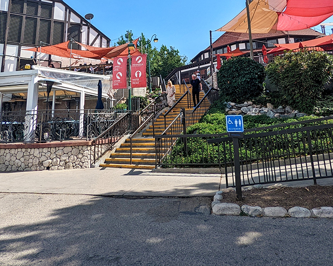 The Village's terraced restaurants offer more than meals&mdash;they're staging areas for people-watching and the occasional "I shouldn't have ordered that third beer" stair challenge.