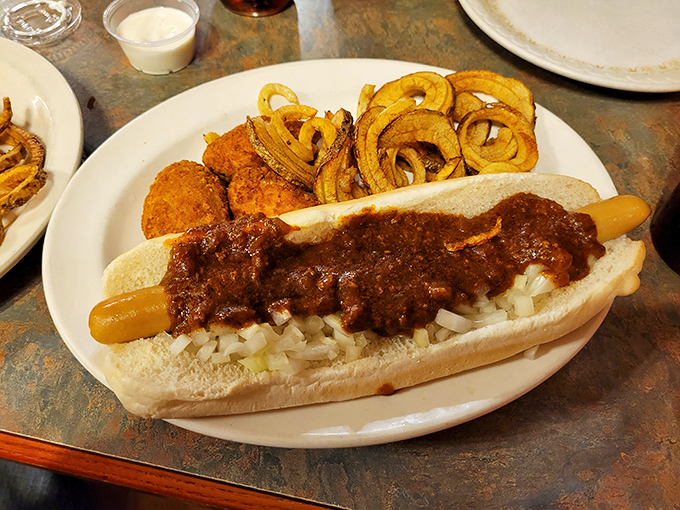 The footlong coney stretches your dollar and your smile, proving that bigger really can be better sometimes.