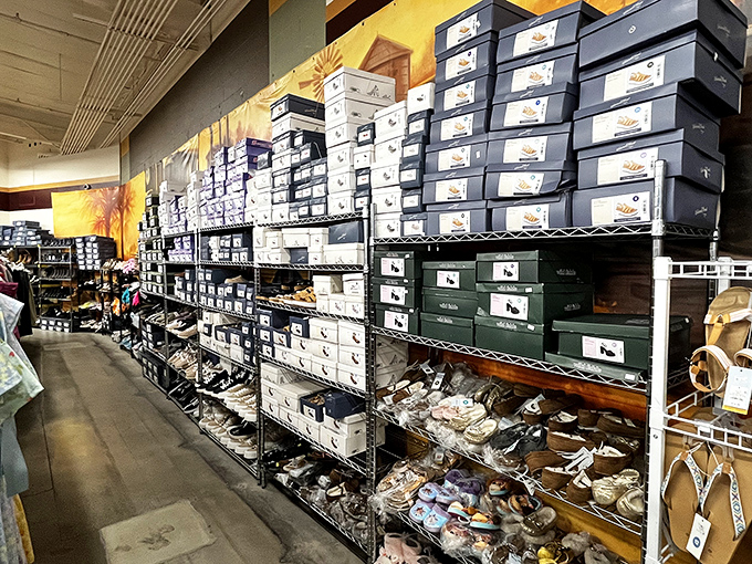 The shoe section: where Cinderella could have found her glass slipper without needing a fairy godmother or royal budget.